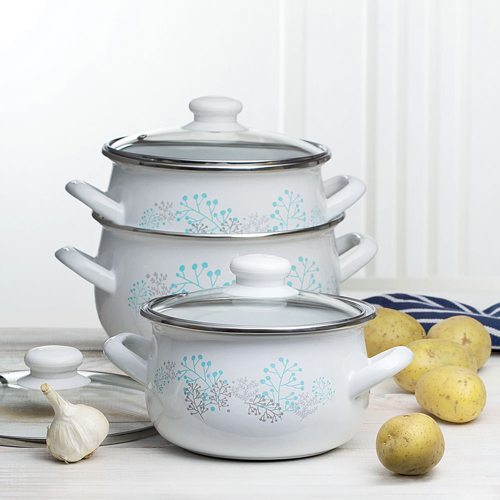 Set di pentole smaltate con coperchi Nordic bianco 6 pezzi AMBITION